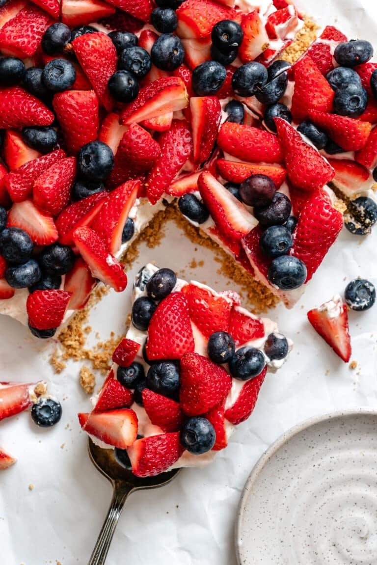 Red White & Blue Pretzel Salad - I Heart Eating